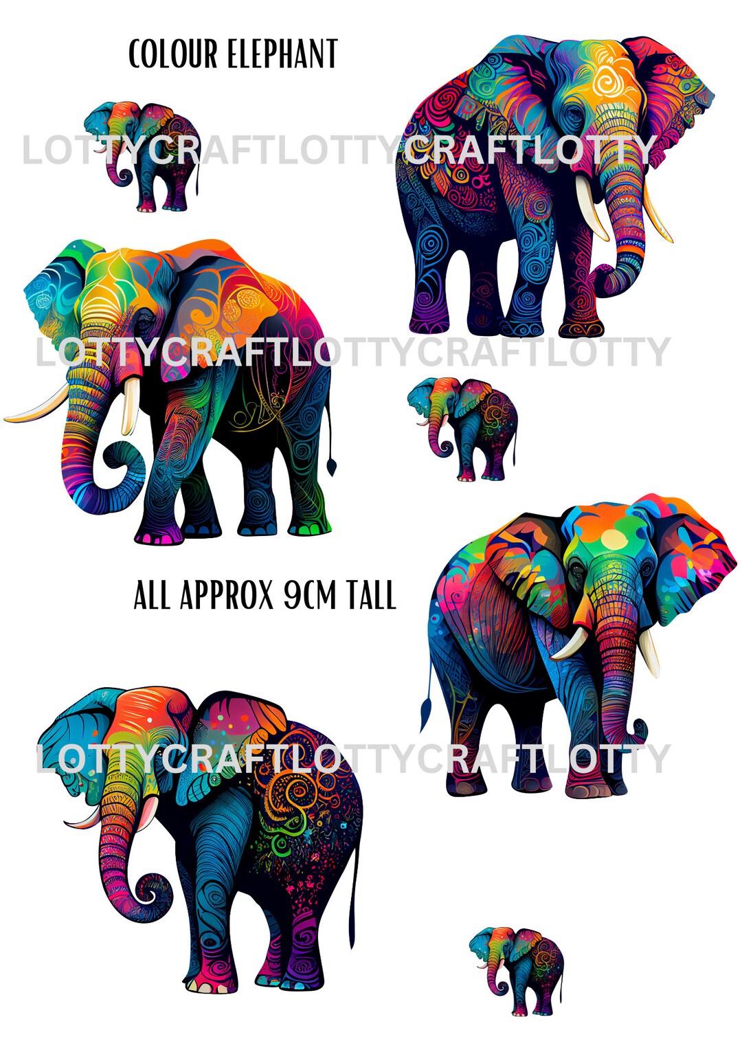 Colourful Elephants Mulberry Rice Paper for Decoupage and All Paper ...