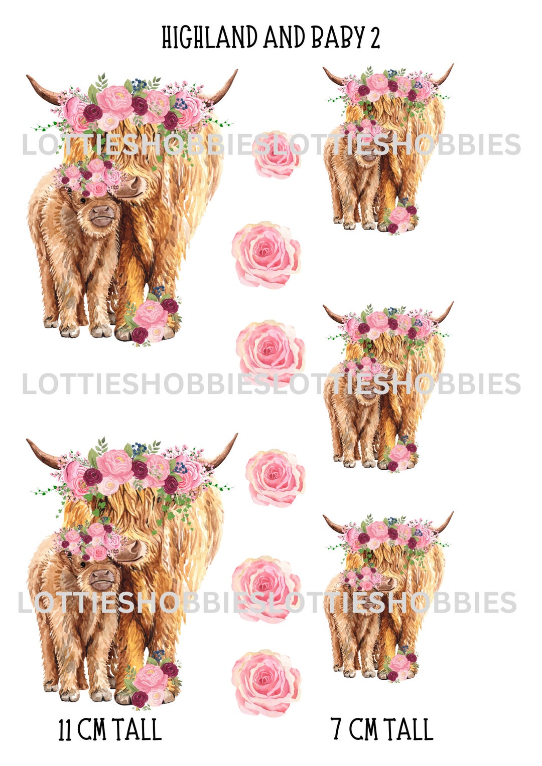 Highland Cow and Baby Floral Mulberry Rice Paper for Decoupage - Etsy