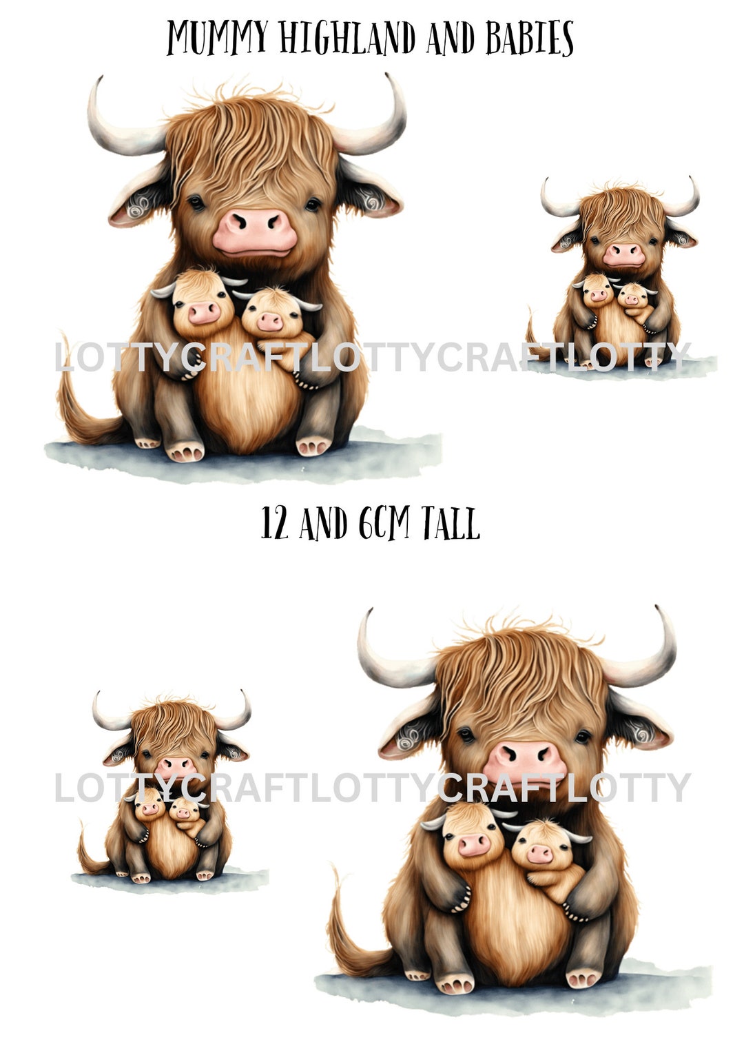 Mummy Highland Cow and Babies Mulberry Rice Paper Design for Decoupage ...