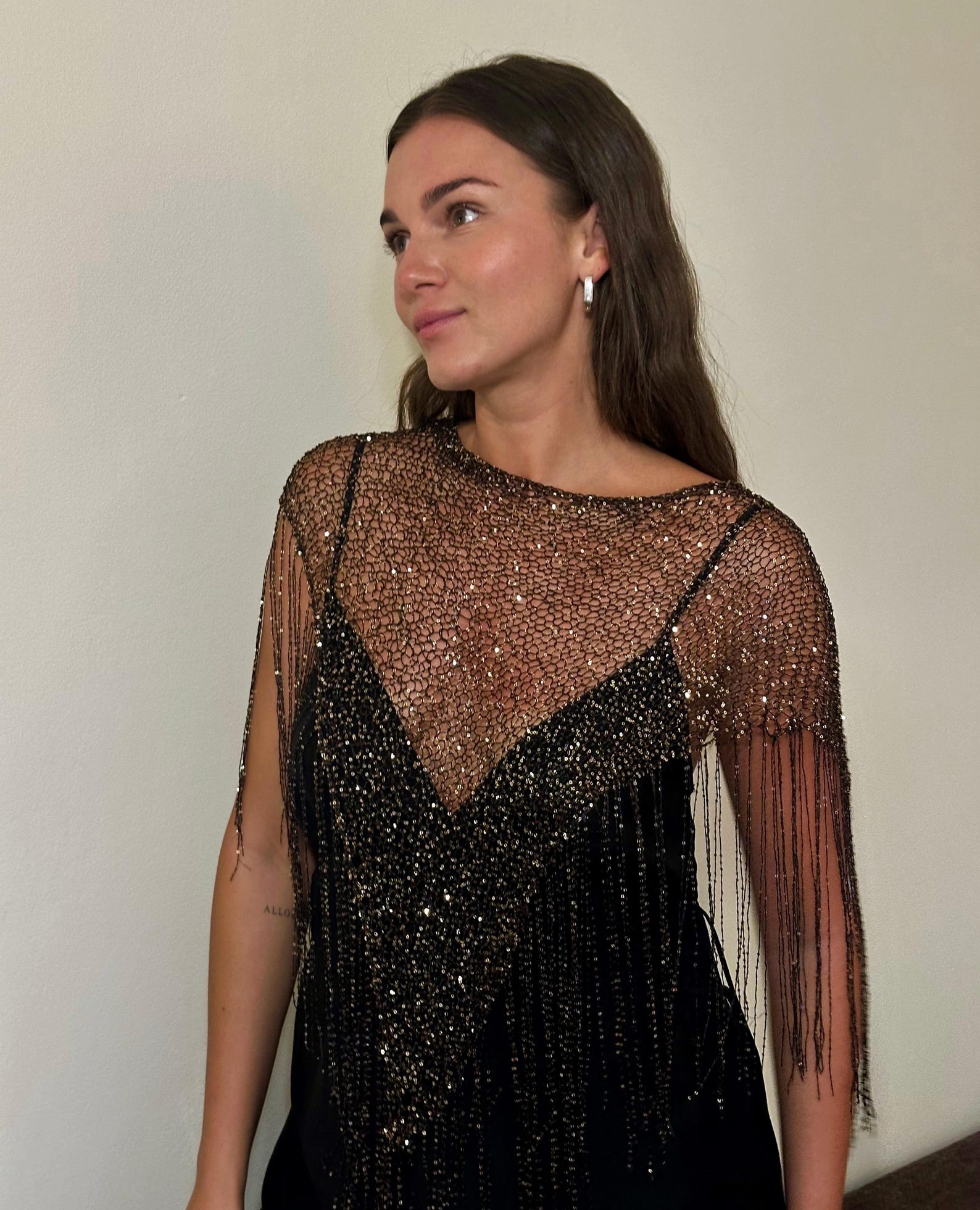 Hand-knitted Triangle Kerchief With Golden Sequins, Shawl With Tassels ...