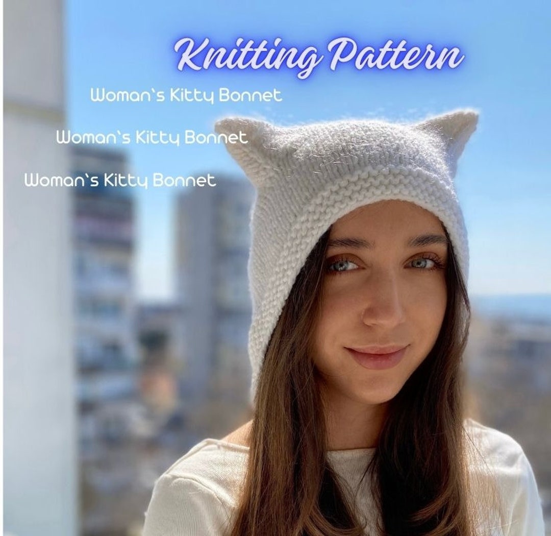 KNIT Pattern for Kitty Bonnet, Women's Bonnet With Cat Ears, Knitting ...
