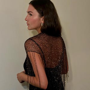 Hand-knitted Triangle Kerchief With Golden Sequins, Shawl With Tassels ...