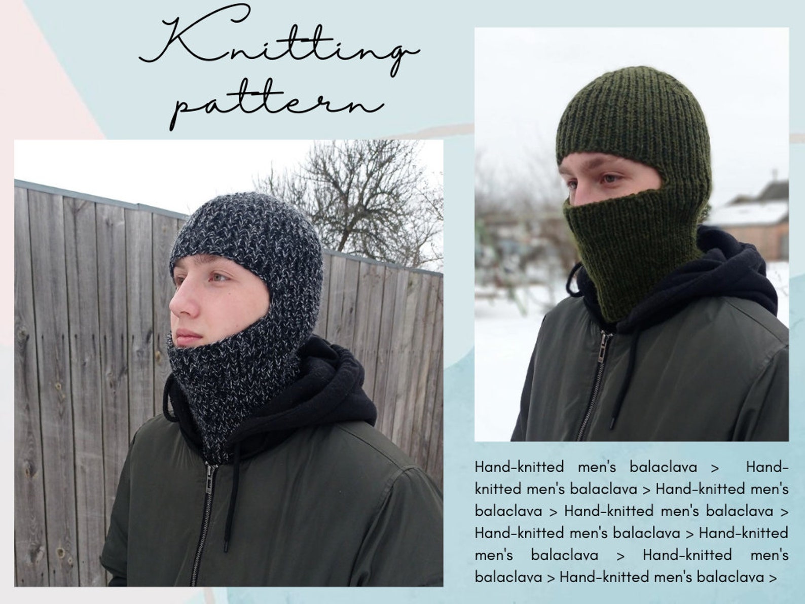 KNIT Pattern for Men's Balaclava, Winter Full Face Mask Knitting ...