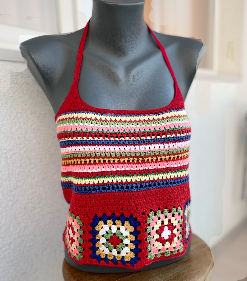 Crocheted Summer Multi-colored Women's Crop Top, Summer, Bright Striped ...