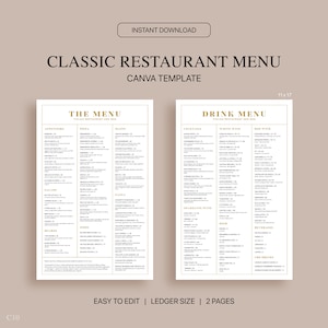 Classic Restaurant Menu Canva Template, Editable Restaurant Menu ...