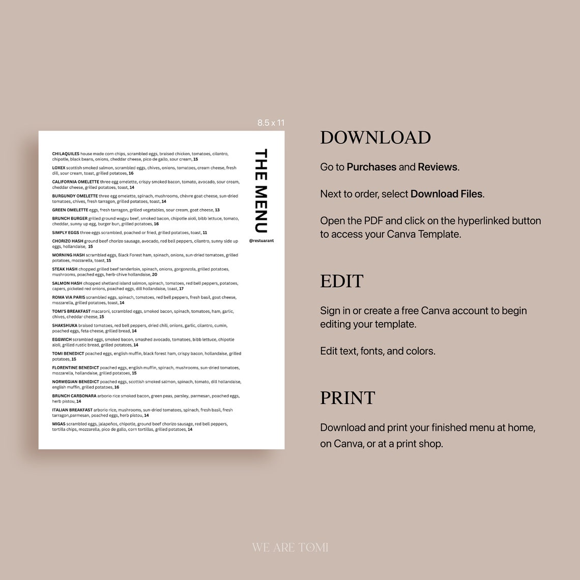 Minimal Restaurant Menu Canva Template (digital Download) - Etsy