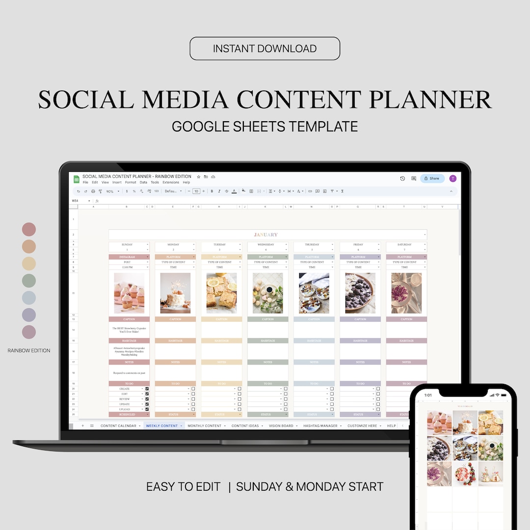 Social Media Content Planner: Google Sheets Template (instant Download ...