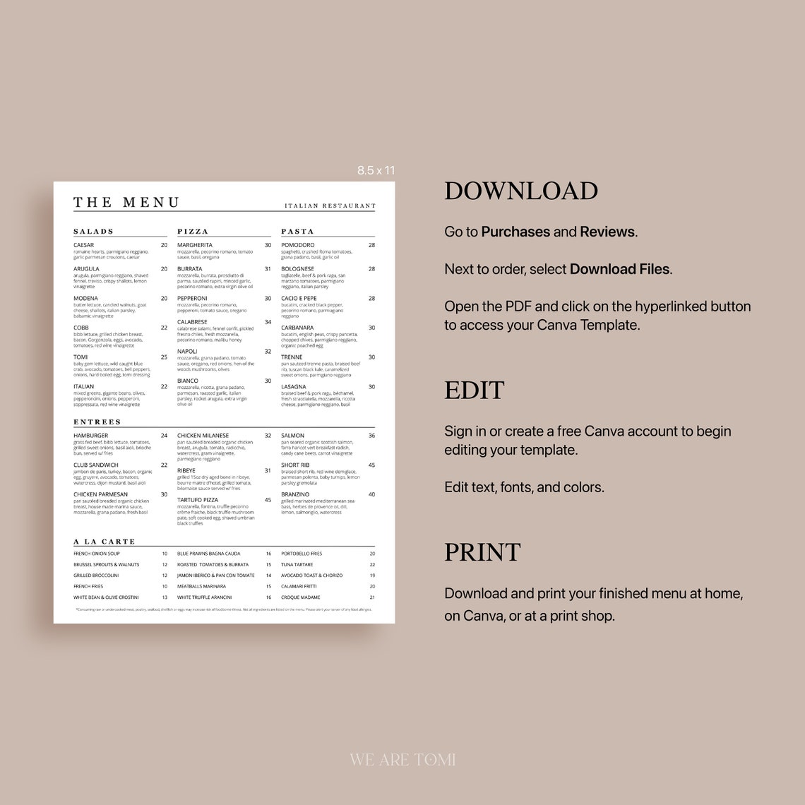 Classic Restaurant Menu Canva Template: Editable Minimalist Design ...