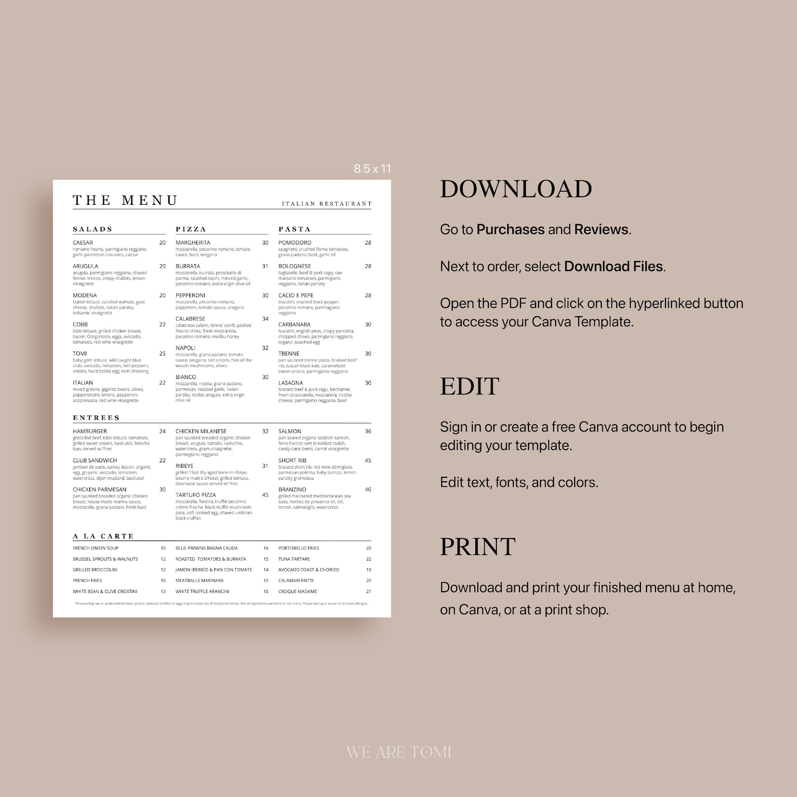 Classic Restaurant Menu Canva Template: Editable Minimalist Design ...