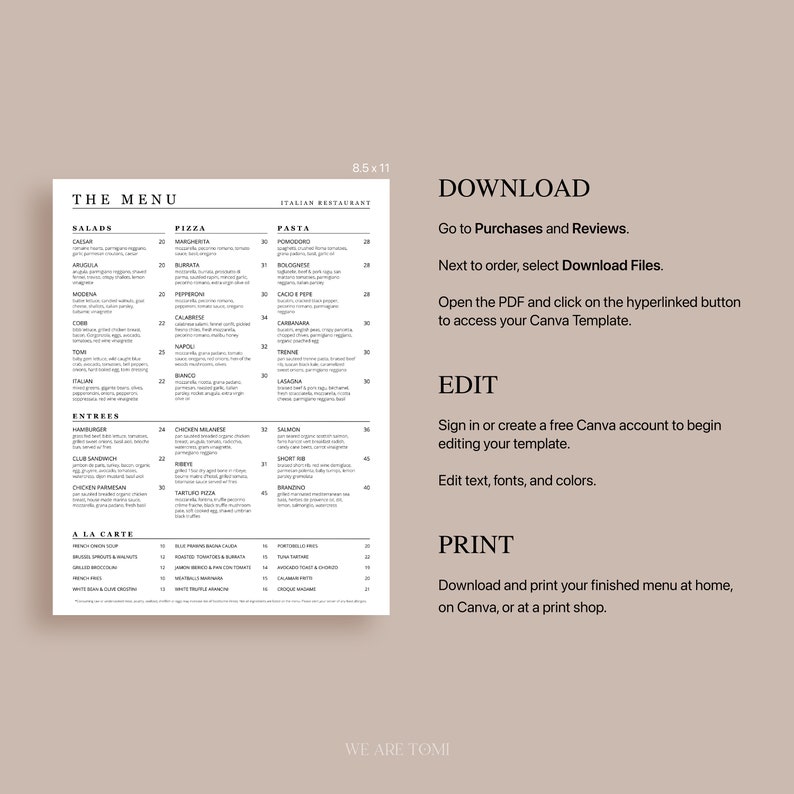 Classic Restaurant Menu Canva Template: Editable Minimalist Design ...