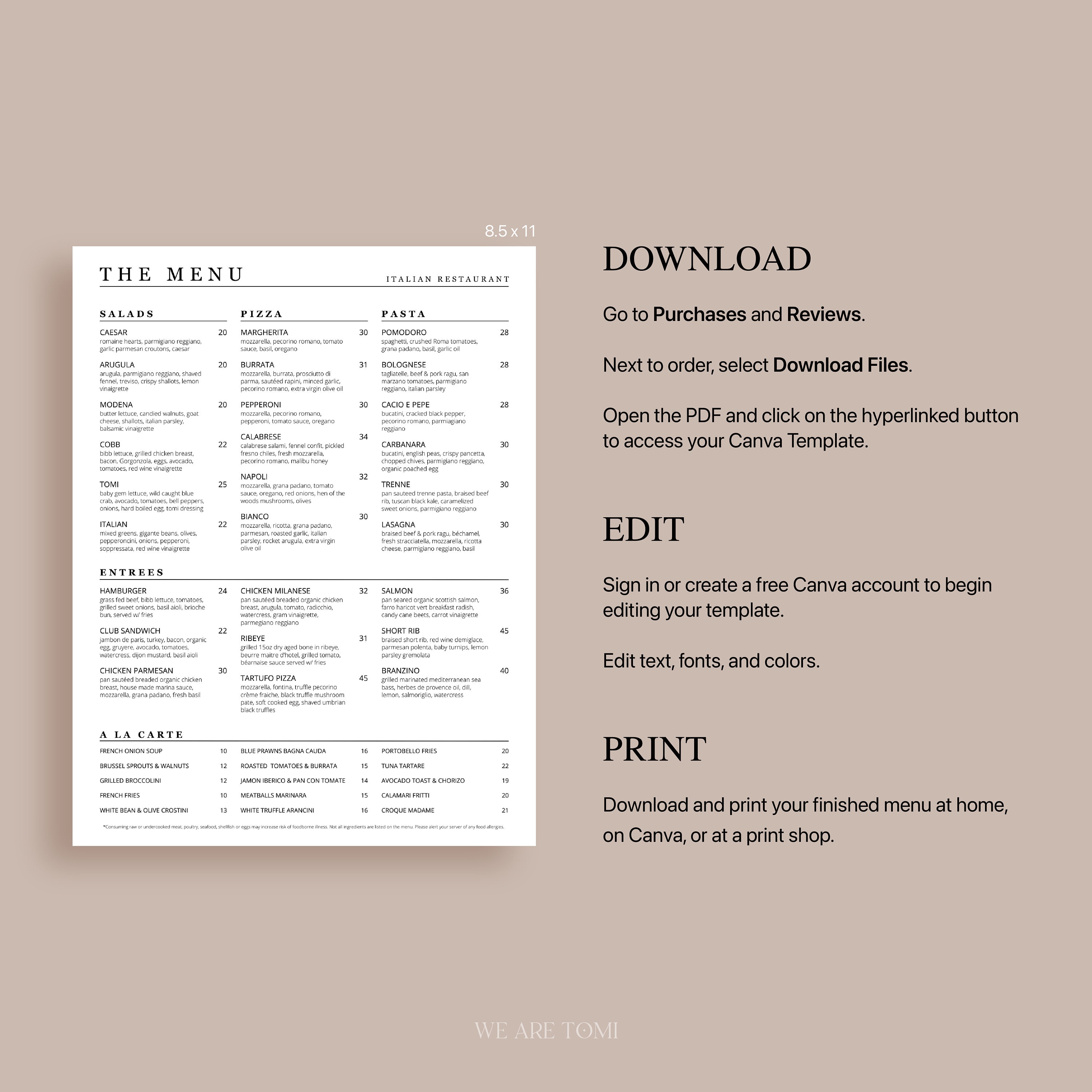 Classic Restaurant Menu Canva Template: Editable Minimalist Design ...