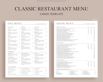 Classic Restaurant Menu Canva Template, Editable Restaurant Menu ...