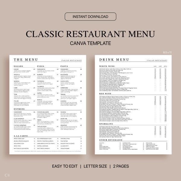 Minimal Menu Template, Menu Template Canva, Printable Menu Template ...