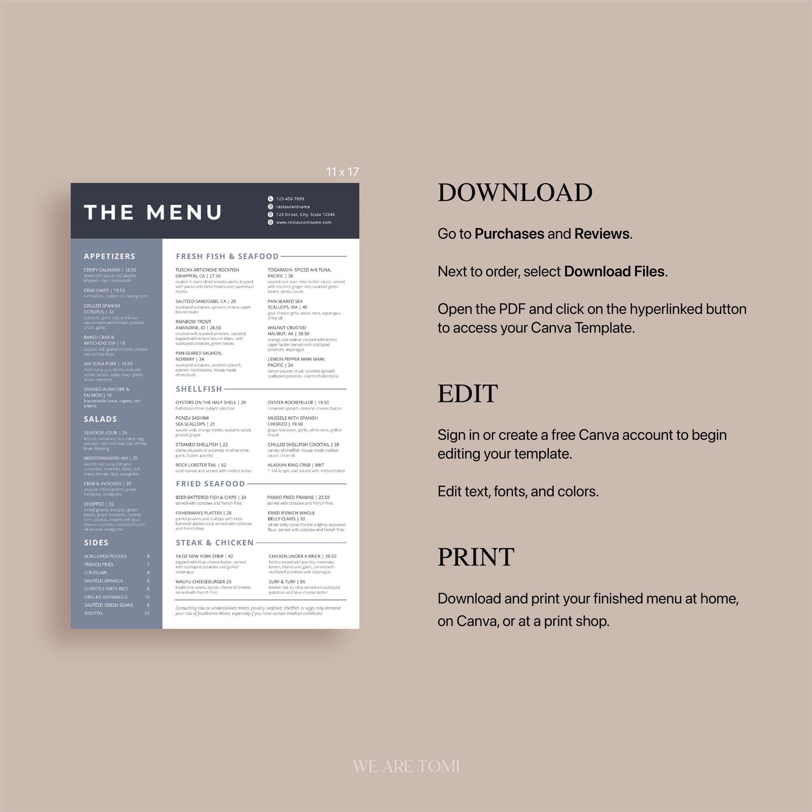 Modern Restaurant Menu Template, Canva Menu Template, Customizable ...