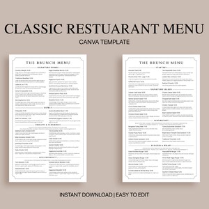 Classic Restaurant Menu Canva Template Editable Restaurant - Etsy