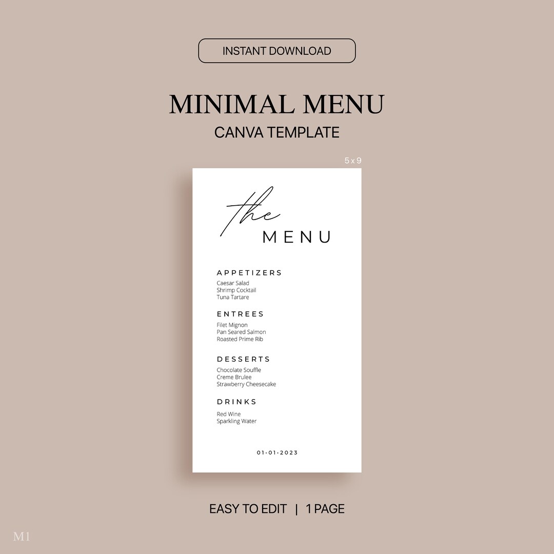 Minimal Menu Template, Menu Template Canva, Printable Menu Template ...