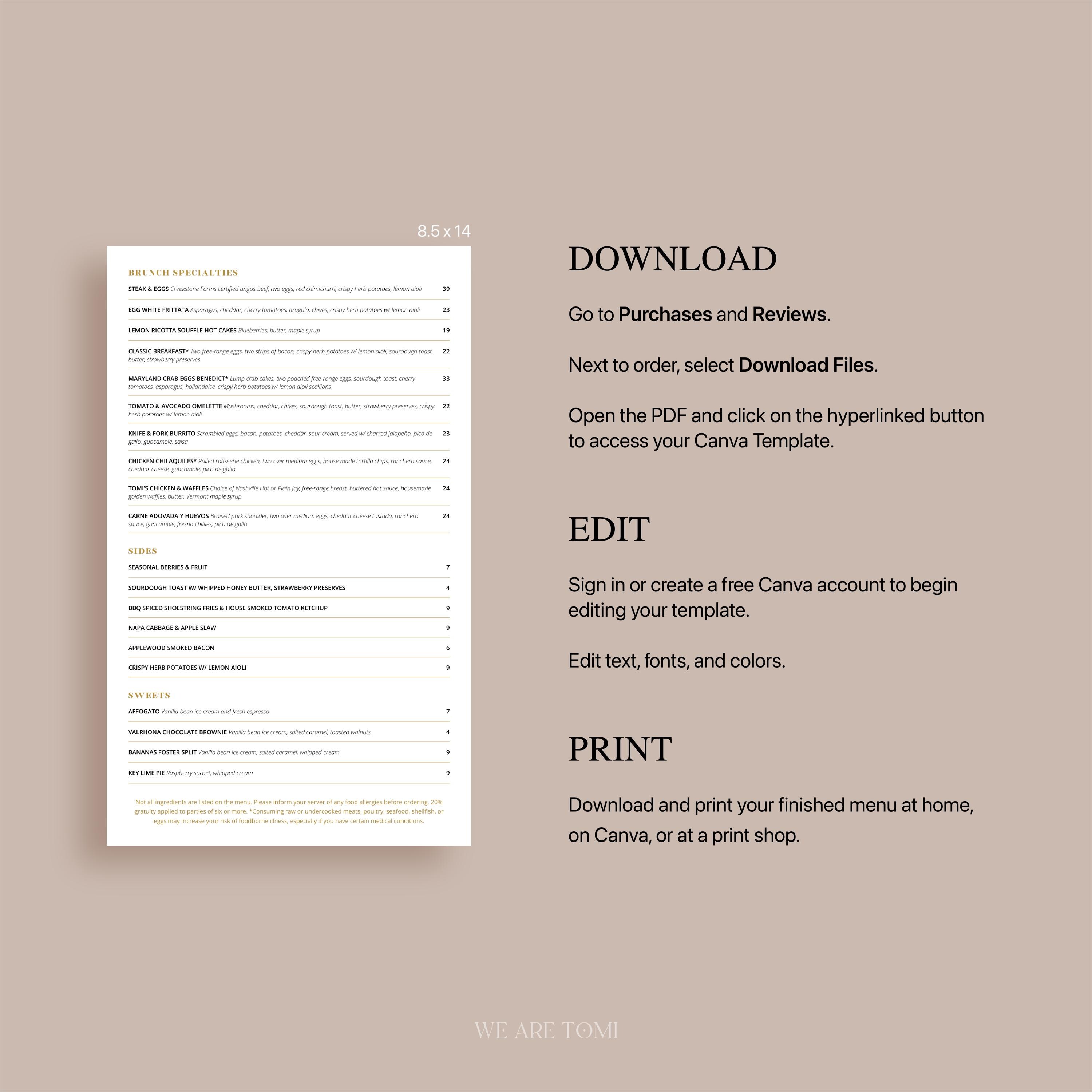 Restaurant Menu Template Canva, Editable Restaurant Menu, Canva Menu ...