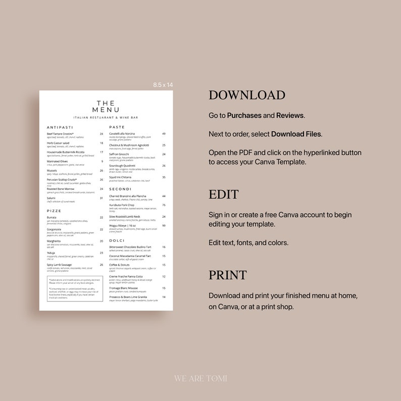 Minimal Restaurant Menu Canva Template: Legal Size (instant Download ...