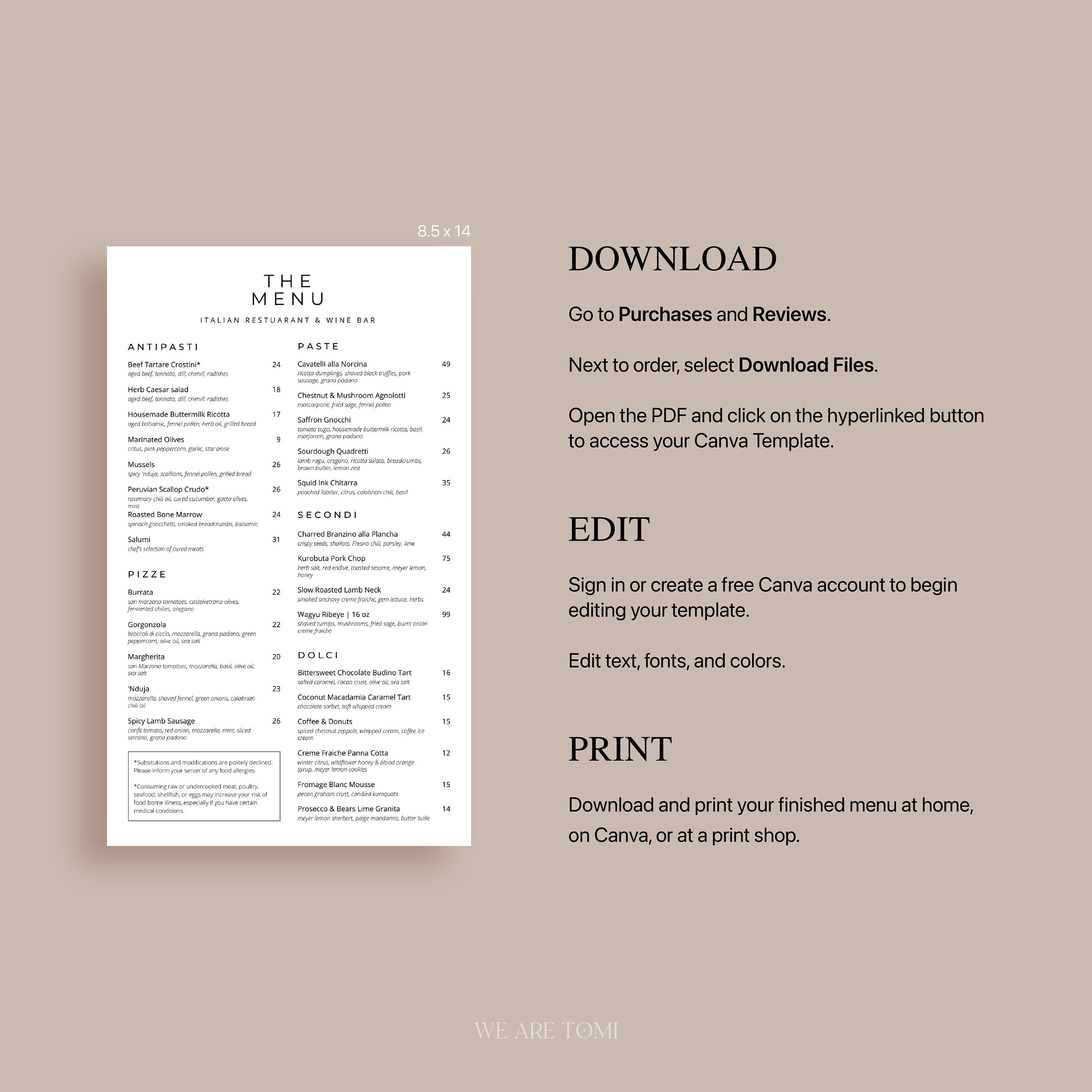 Minimal Restaurant Menu Canva Template: Legal Size (instant Download ...