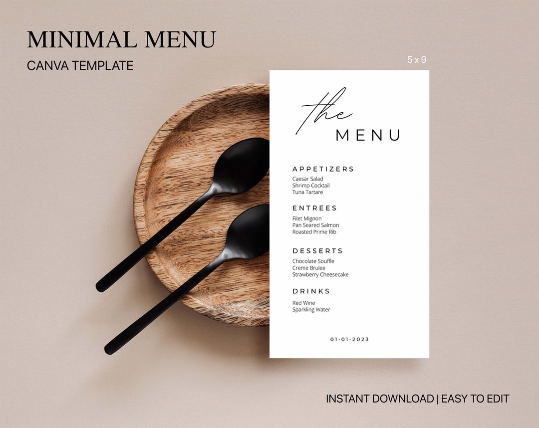 Minimal Menu Template Menu Template Canva Printable Menu - Etsy