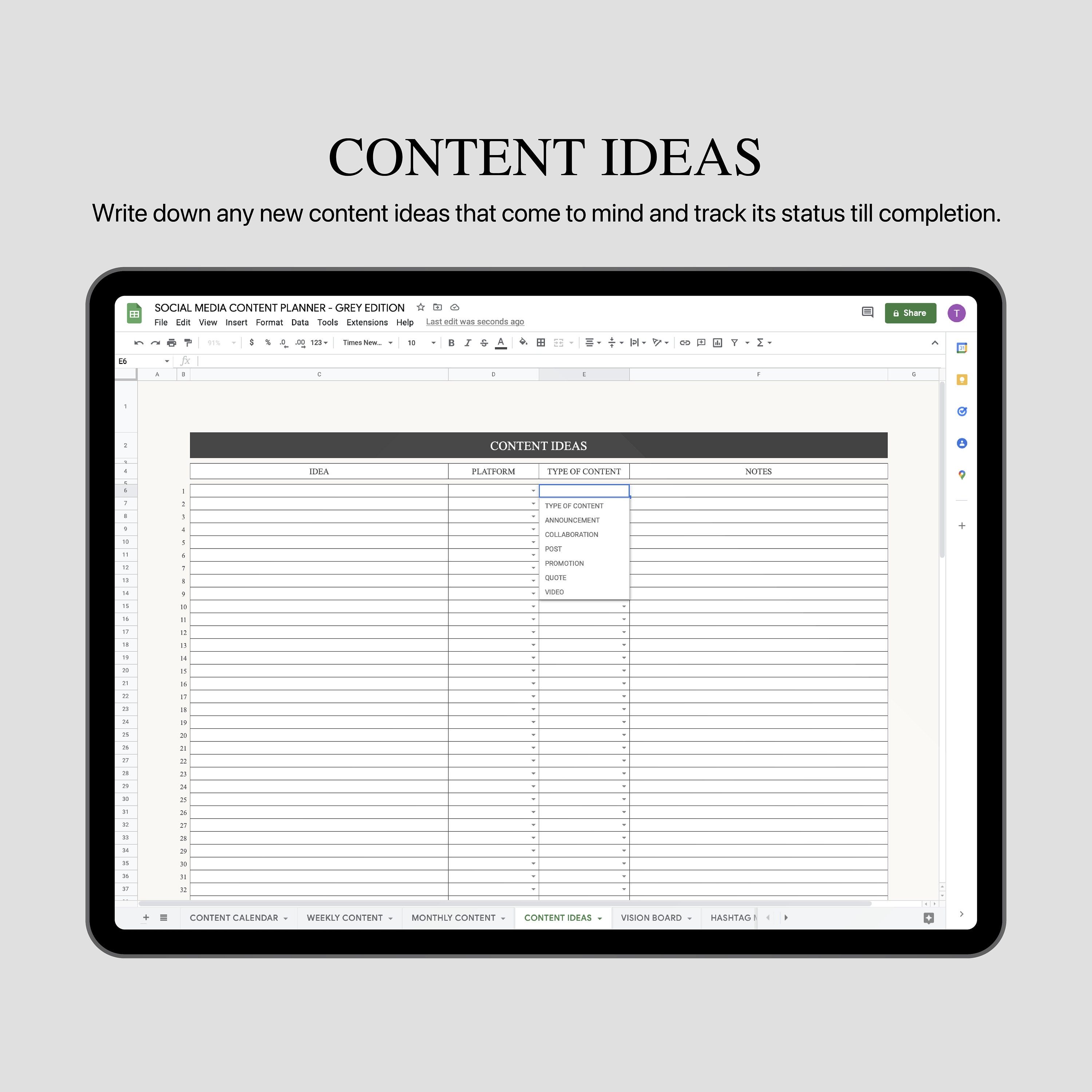 Social Media Content Planner: Google Sheets Template (instant Download ...