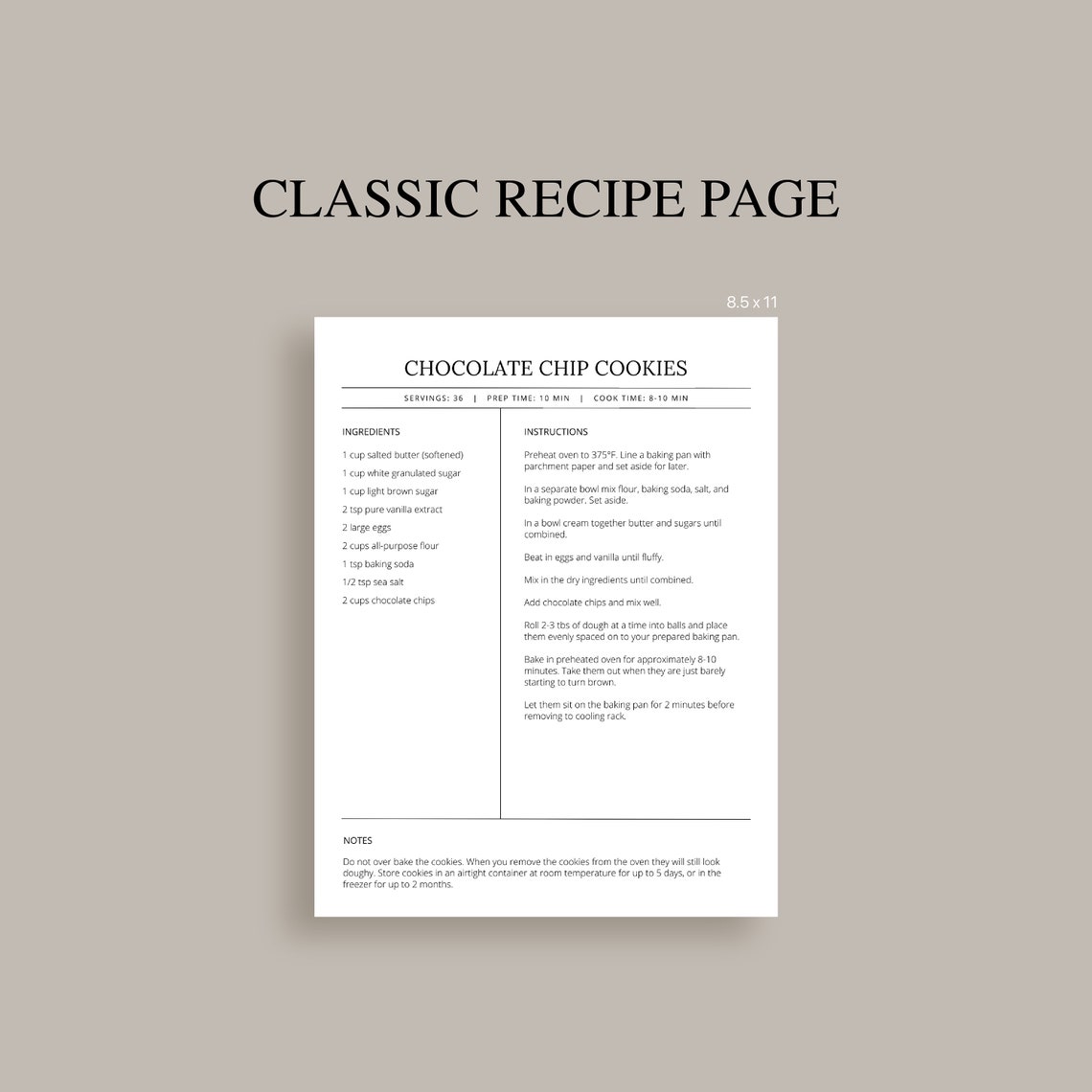 Recipe Card Template, Printable Recipe Book Page Template, Recipe ...