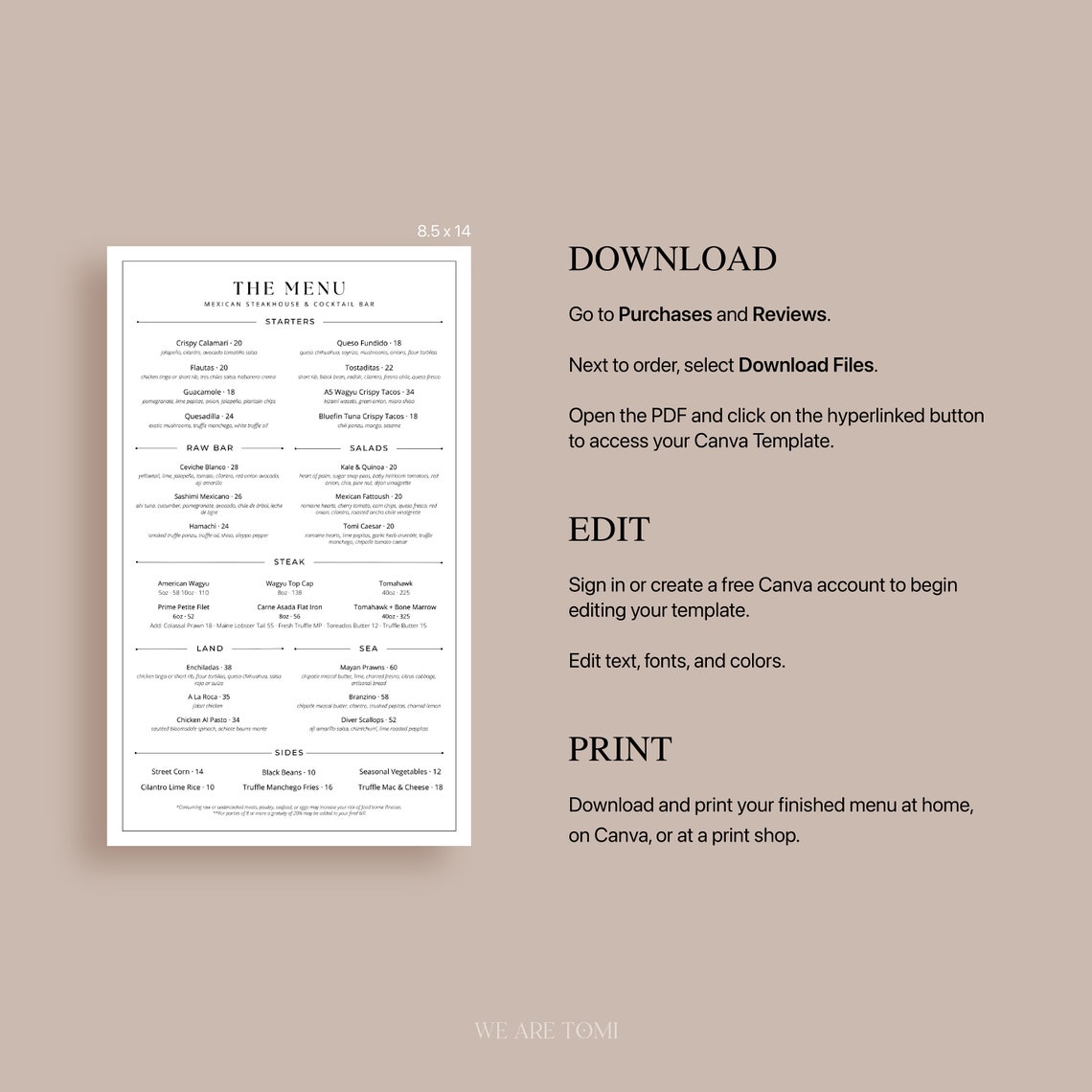 Classic Restaurant Menu Canva Template: Minimalist Design (instant ...