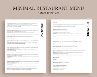 Neutral Modern Menu - Minimal Restaurant Menu Canva Template ...