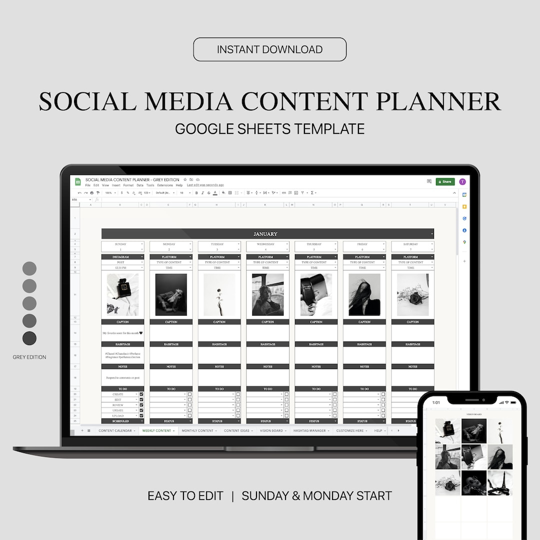 Social Media Content Planner: Google Sheets Template (instant Download ...