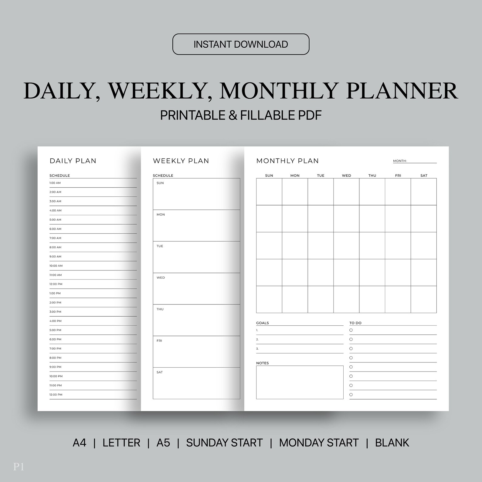 Daily Planner Printable, Weekly Planner Printable, Monthly Planner ...