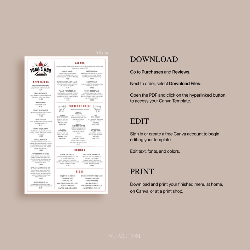 Classic Restaurant Menu Canva Template: Editable Legal Size (instant ...