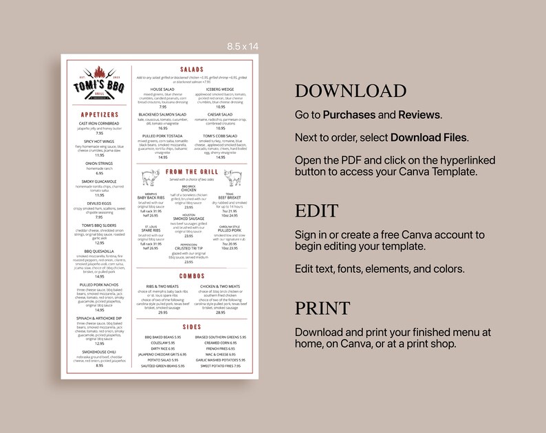 Classic Restaurant Menu Canva Template Editable Restaurant - Etsy