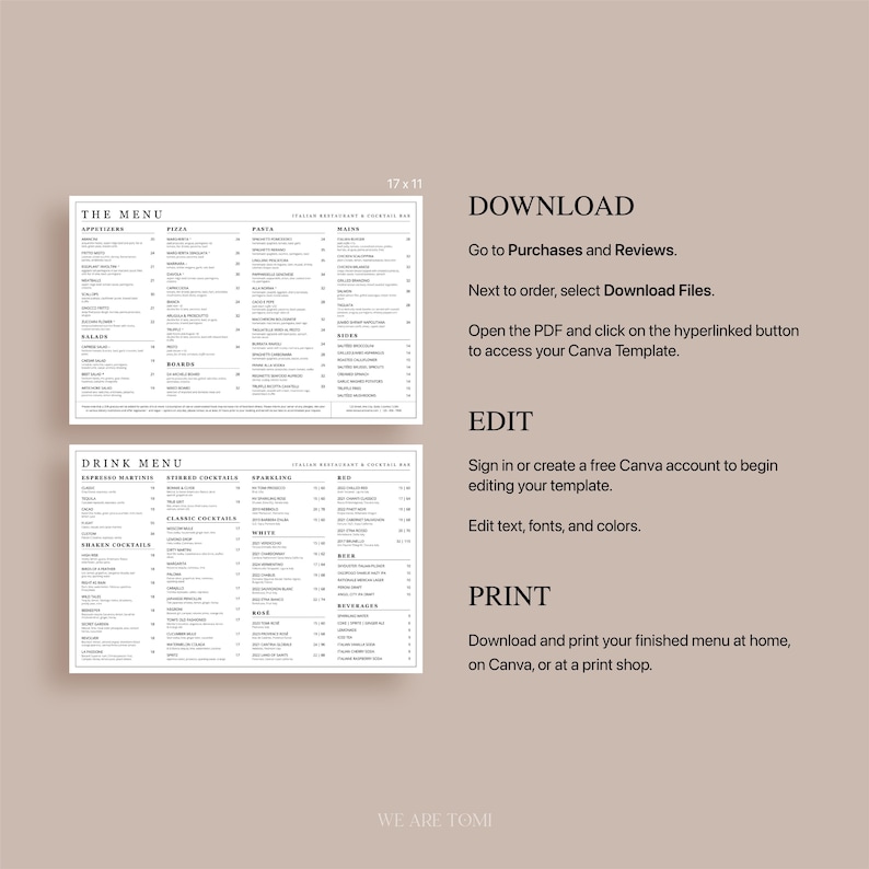 Classic Restaurant Menu Canva Template: Editable Bifold (digital ...