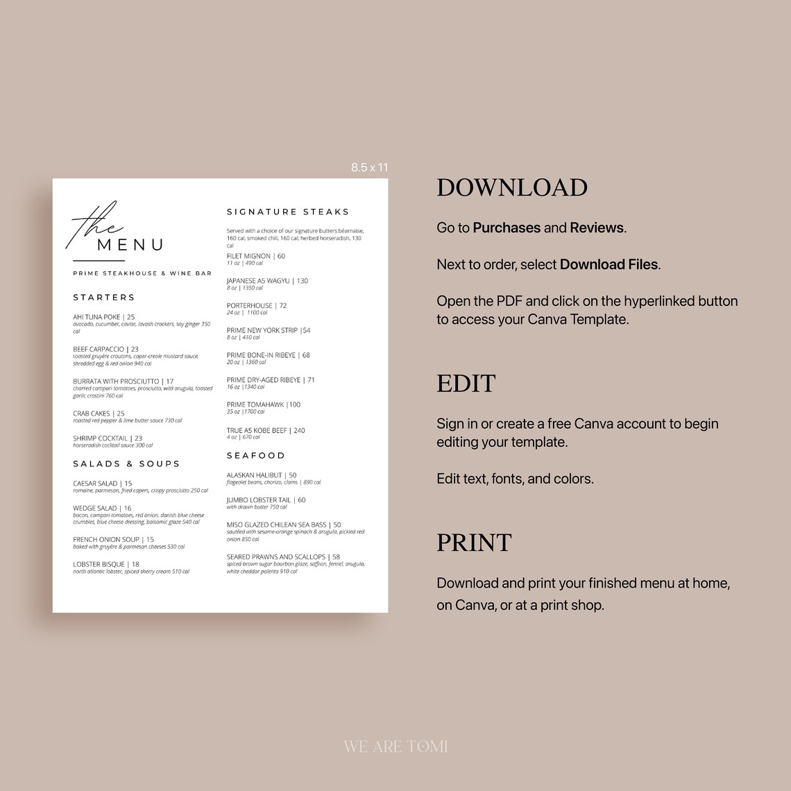 Minimal Restaurant Menu Canva Template: Editable 8.5x11 (instant ...