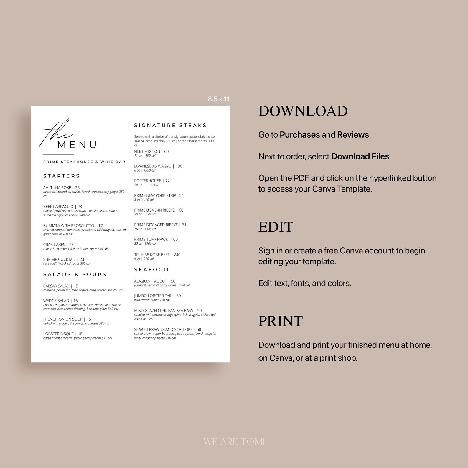 Minimal Restaurant Menu Canva Template: Editable 8.5x11 (instant ...