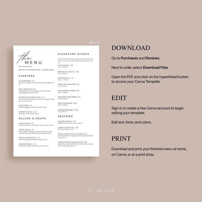 Minimal Restaurant Menu Canva Template: Editable 8.5x11 (instant Download) - Etsy