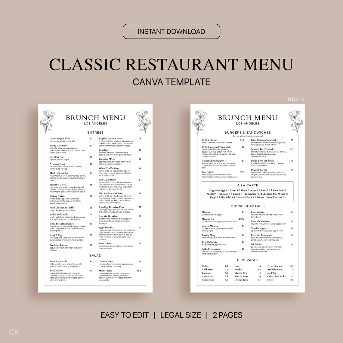 Classic Restaurant Menu Canva Template, Editable Restaurant Menu ...