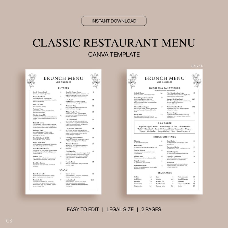 Classic Restaurant Menu Canva Template, Editable Restaurant Menu ...