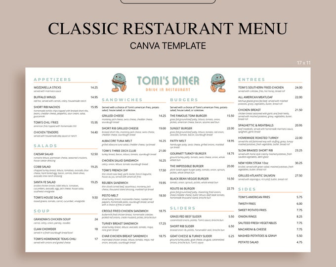 Classic Restaurant Menu Canva Template, Editable Restaurant Menu ...