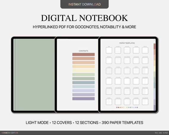 Digital Notebook Rainbow Light Mode Hyperlinked PDF for - Etsy