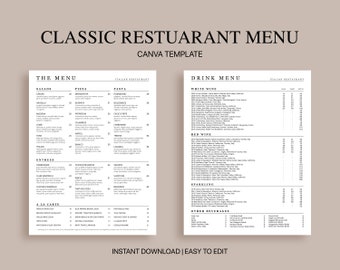 Canva Restaurant Menu Template Canteen Instant Download - Etsy