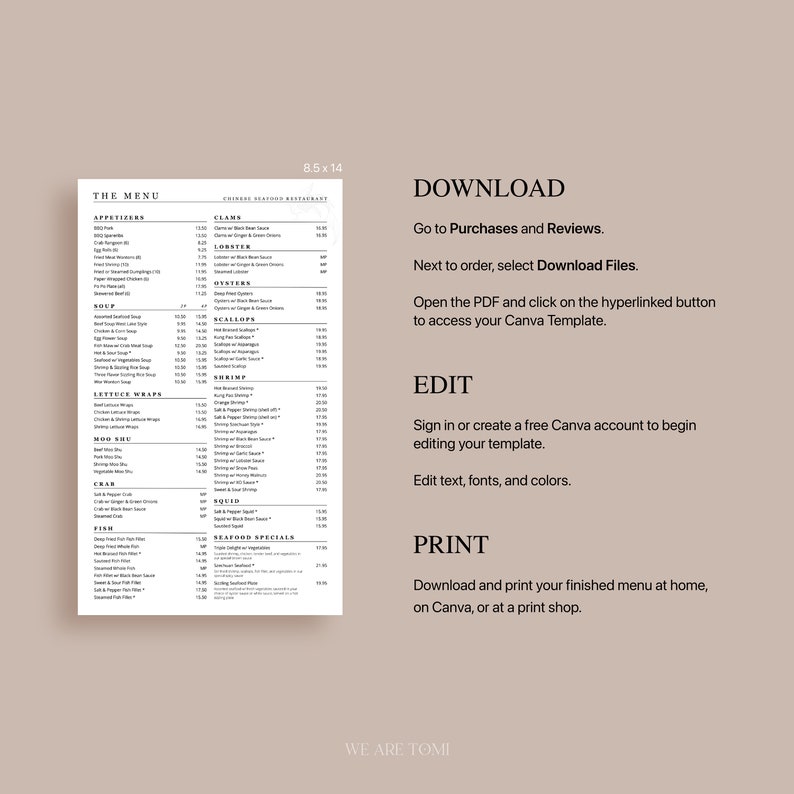 Classic Restaurant Menu Canva Template: Minimalist Design (instant ...