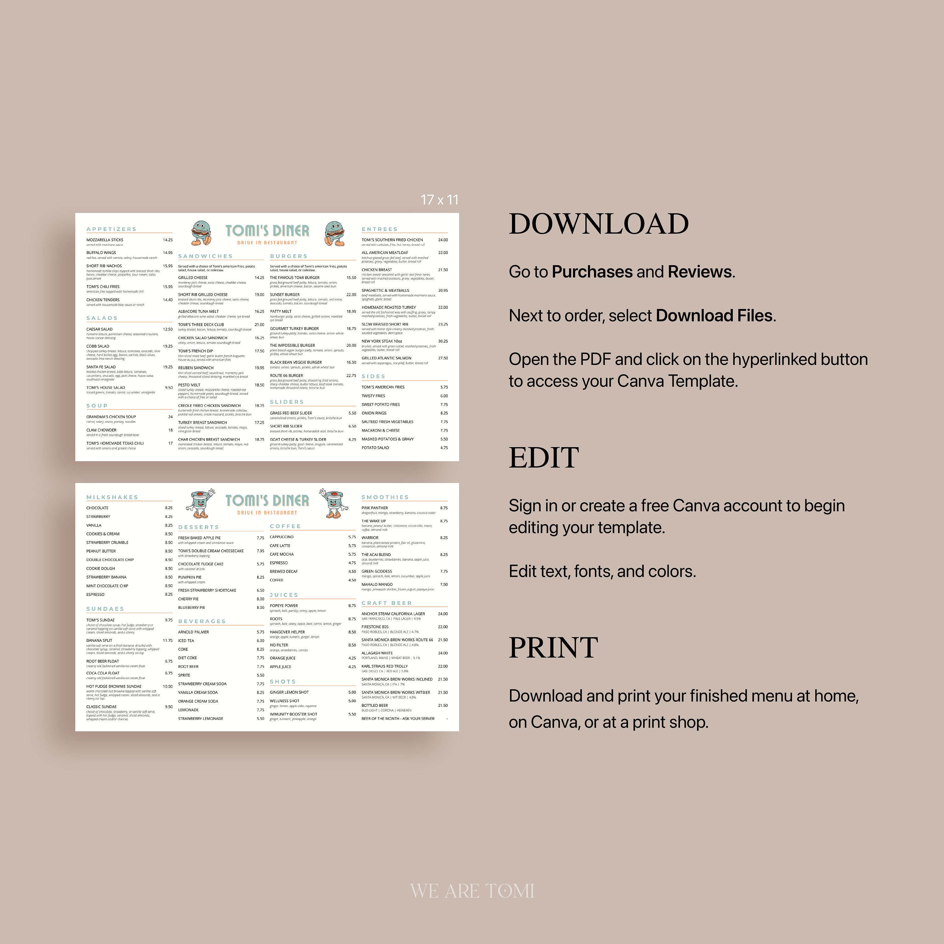 Classic Restaurant Menu Canva Template, Editable Restaurant Menu ...