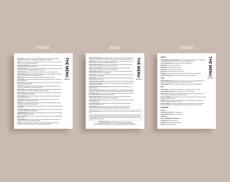 Minimal Restaurant Menu Canva Template Editable Restaurant - Etsy