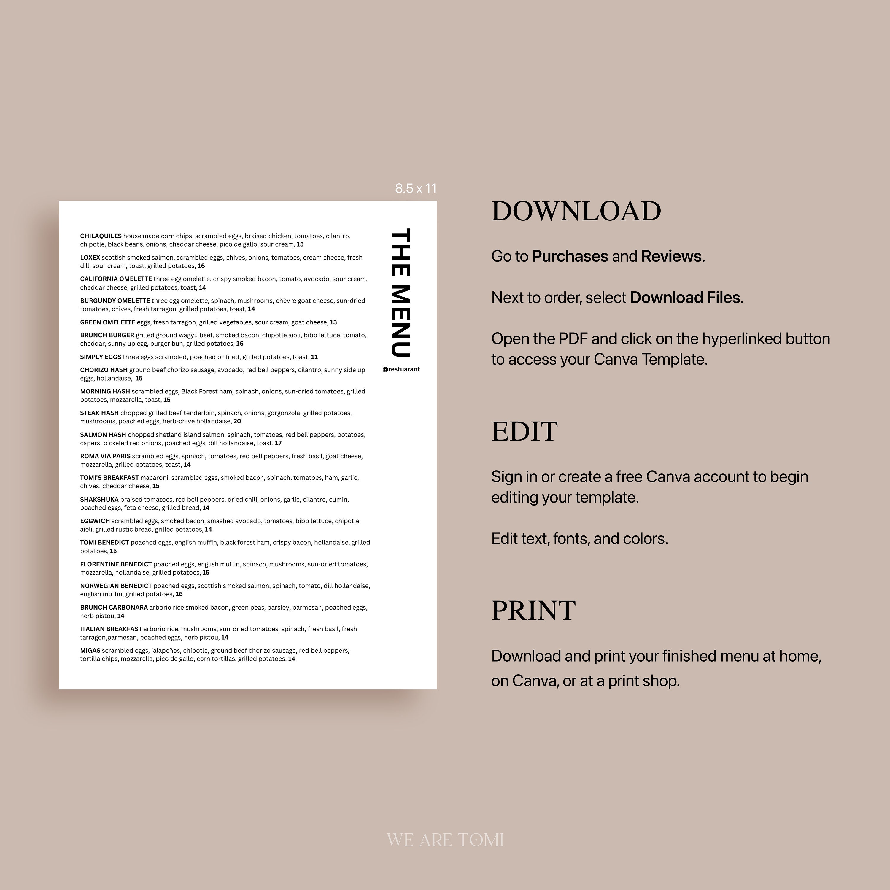 Minimal Restaurant Menu Canva Template (8.5x11) (instant Download) - Etsy