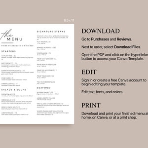 Minimal Restaurant Menu Canva Template Editable Restaurant - Etsy