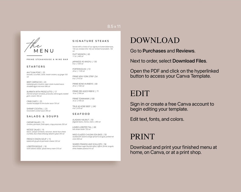 Minimal Restaurant Menu Canva Template Editable Restaurant - Etsy