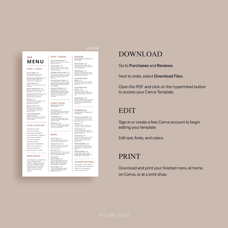 Classic Restaurant Menu Template, Canva Restaurant Template, Editable ...