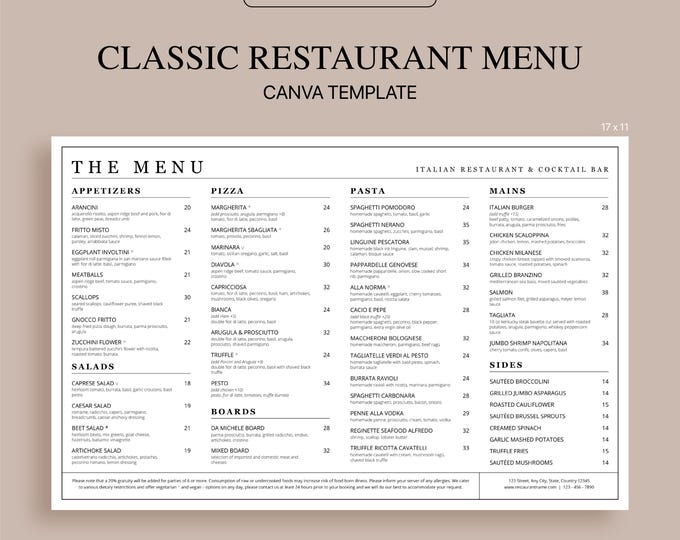 Classic Restaurant Menu Canva Template: Editable Minimalist Design ...