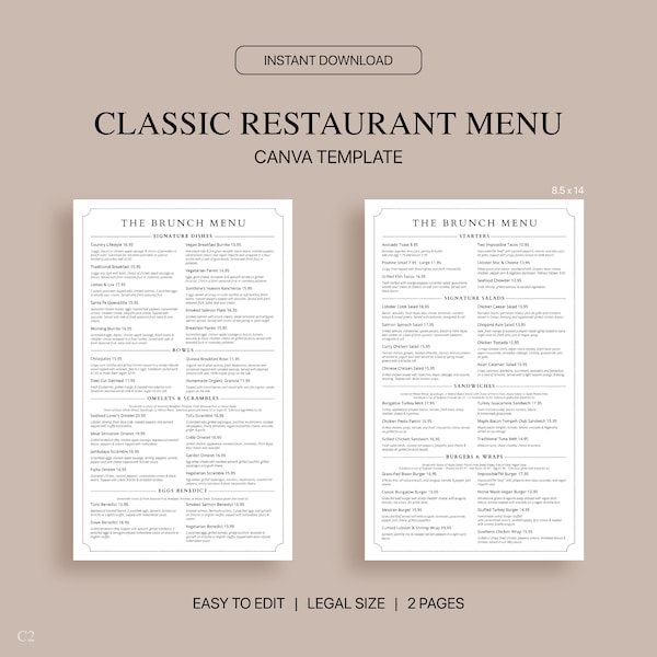 Canva Menu Template - Etsy